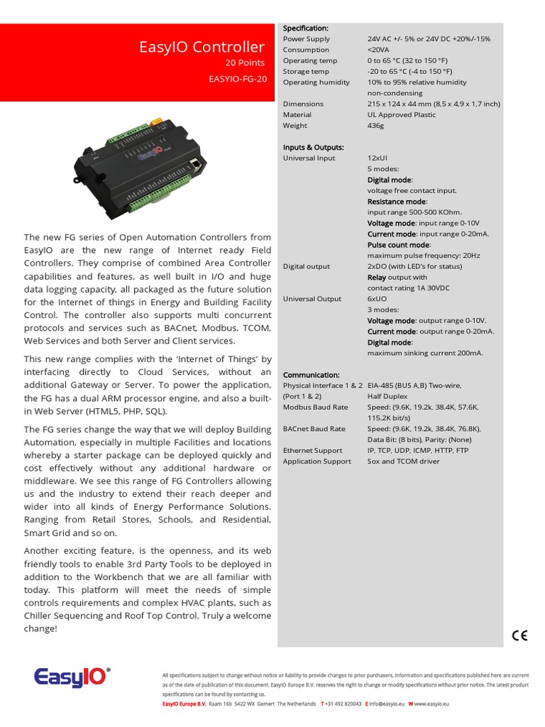 Datasheet Easyio FG 20 | PDF | Power Supply | Computer Data
