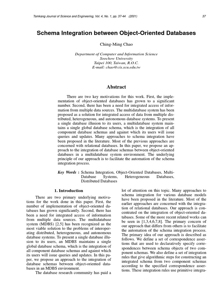Schema Integration Between Object-Oriented Databases: Ching-Ming Chao ...
