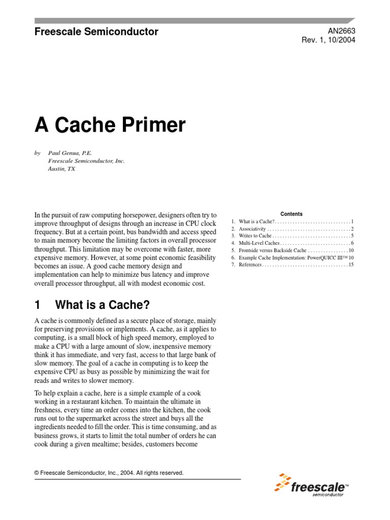 A Cache Primer: Freescale Semiconductor | PDF | Cpu Cache | Random Access Memory