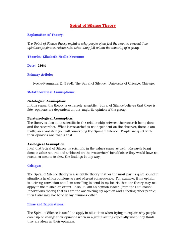 Spiral of Silence Theory | PDF | Epistemology | Academic Discipline Interactions