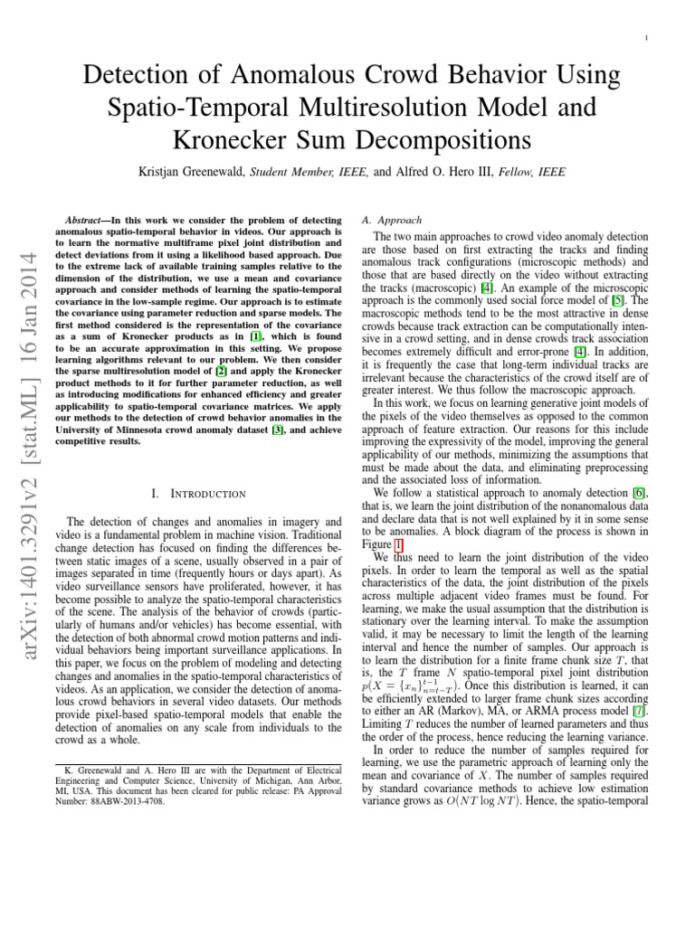 Detection of Anomalous Crowd Behavior Using Spatio Tempora Multiresolution Model and Kronecker ...
