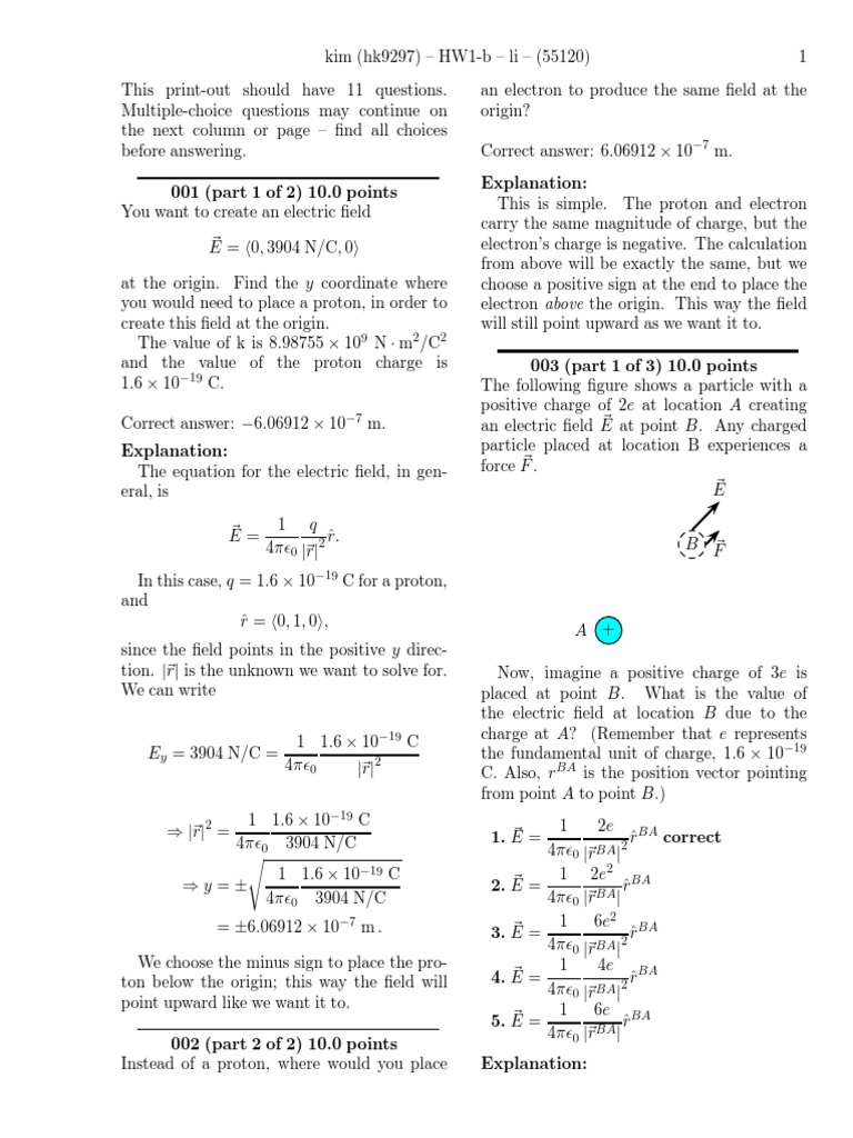 Physics Quest HW 1b | PDF | Electric Charge | Electron