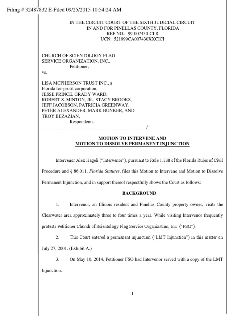 Alex Hageli's Motion To Dissolve LMT Injunction | PDF | Intervention (Law) | Injunction