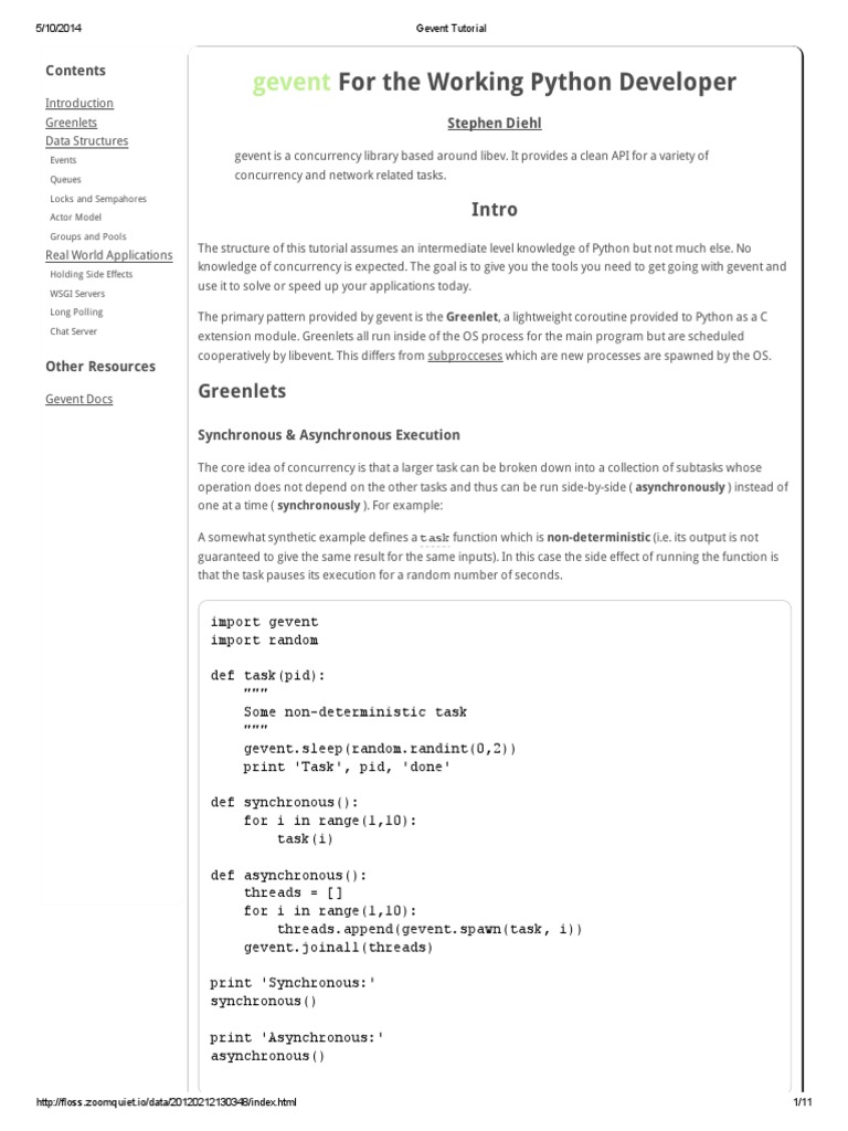 Gevent Tutorial | PDF | Thread (Computing) | Python (Programming Language)