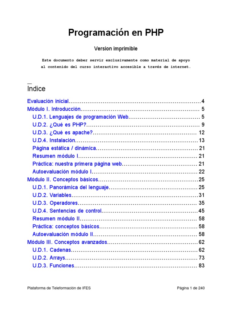 Programación en PHP | Descargar gratis PDF | Php | Página web