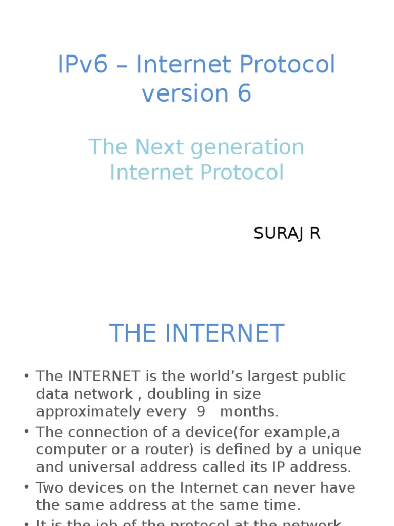 IPv6 Presentation | PDF | I Pv6 | Internet Protocols