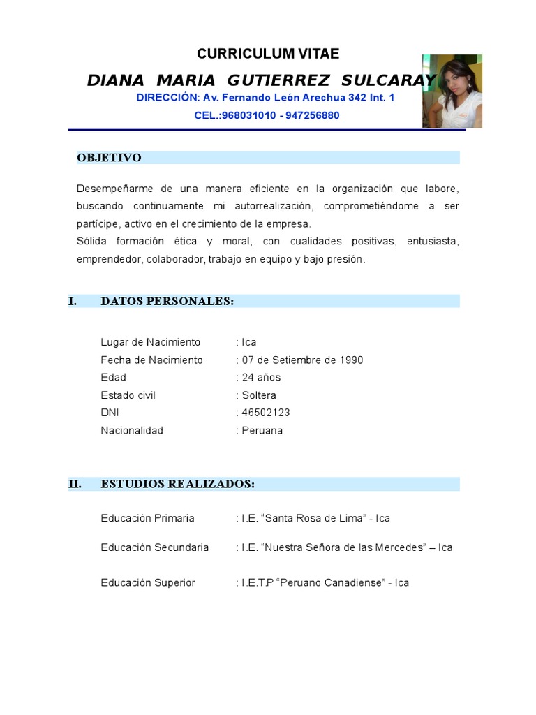 Curriculum Vitae - Diana Gutierrez | PDF