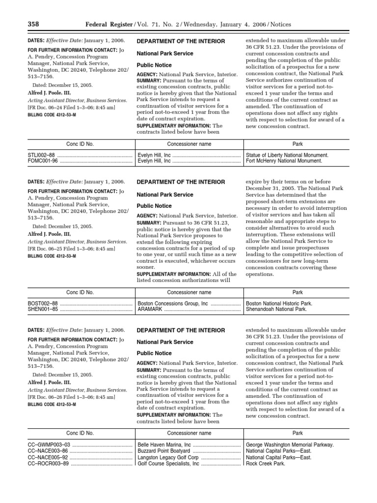 Notice: Concession Contracts and Permits | PDF | National Park Service ...