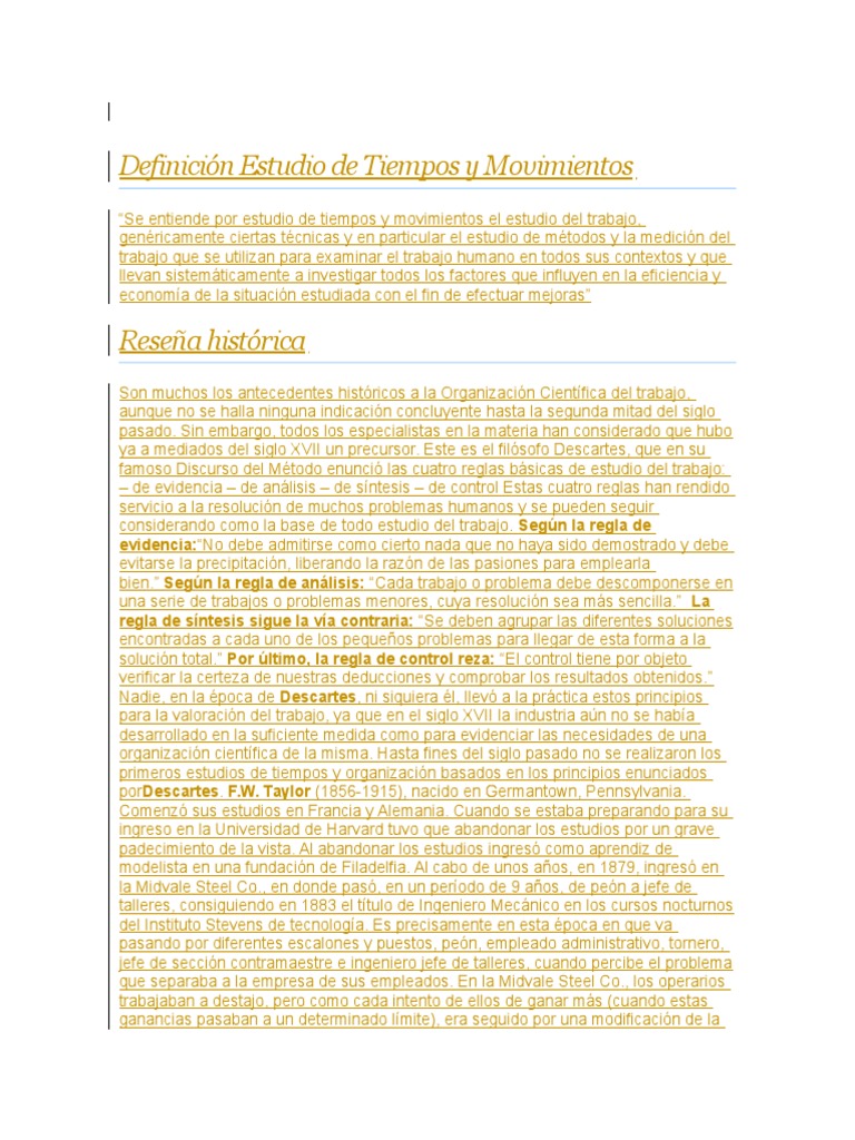Definición Estudio De Tiempos Y Movimientos Pdf Método Científico