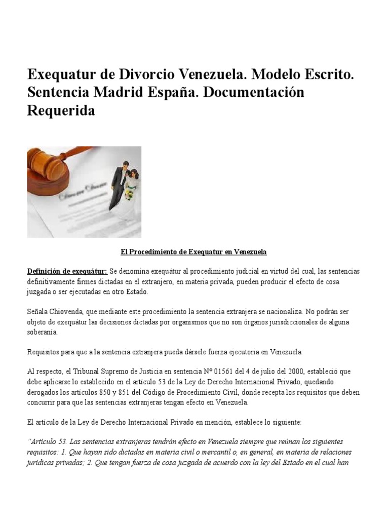 Exequatur de Divorcio en Venezuela: Guía | PDF | Divorcio ...
