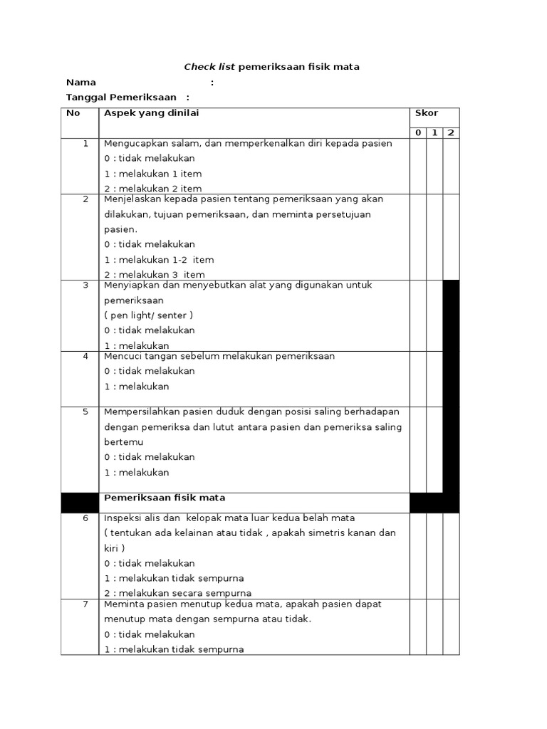 Check List Pemeriksaan Fisik Mata Dan Funduskopi | PDF
