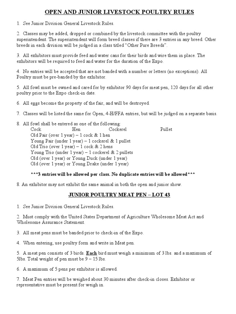 Rules Poultry 2010 | PDF | Poultry | Chicken