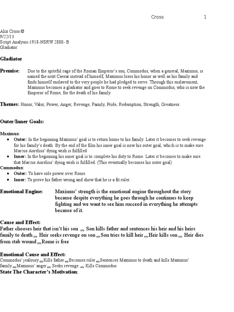 Gladiator ANALYSIS 3 Act Structure | PDF | Violence