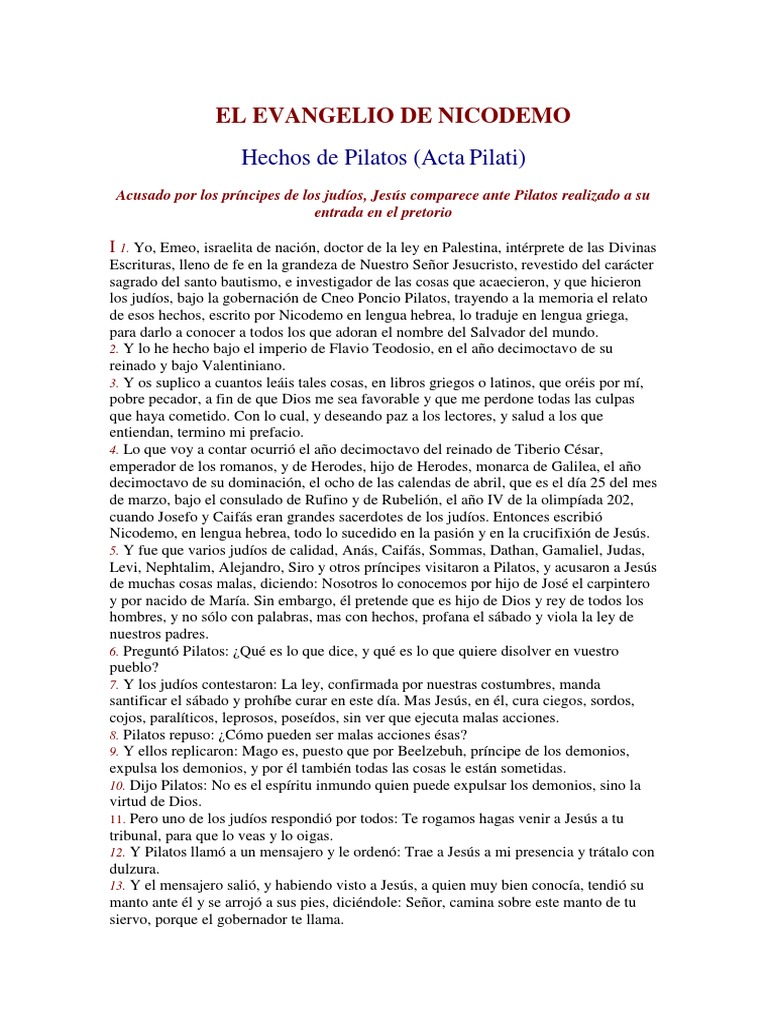 El Evangelio de Nicodemo (Hechos de Pilatos (Acta Pilati) ) | PDF ...