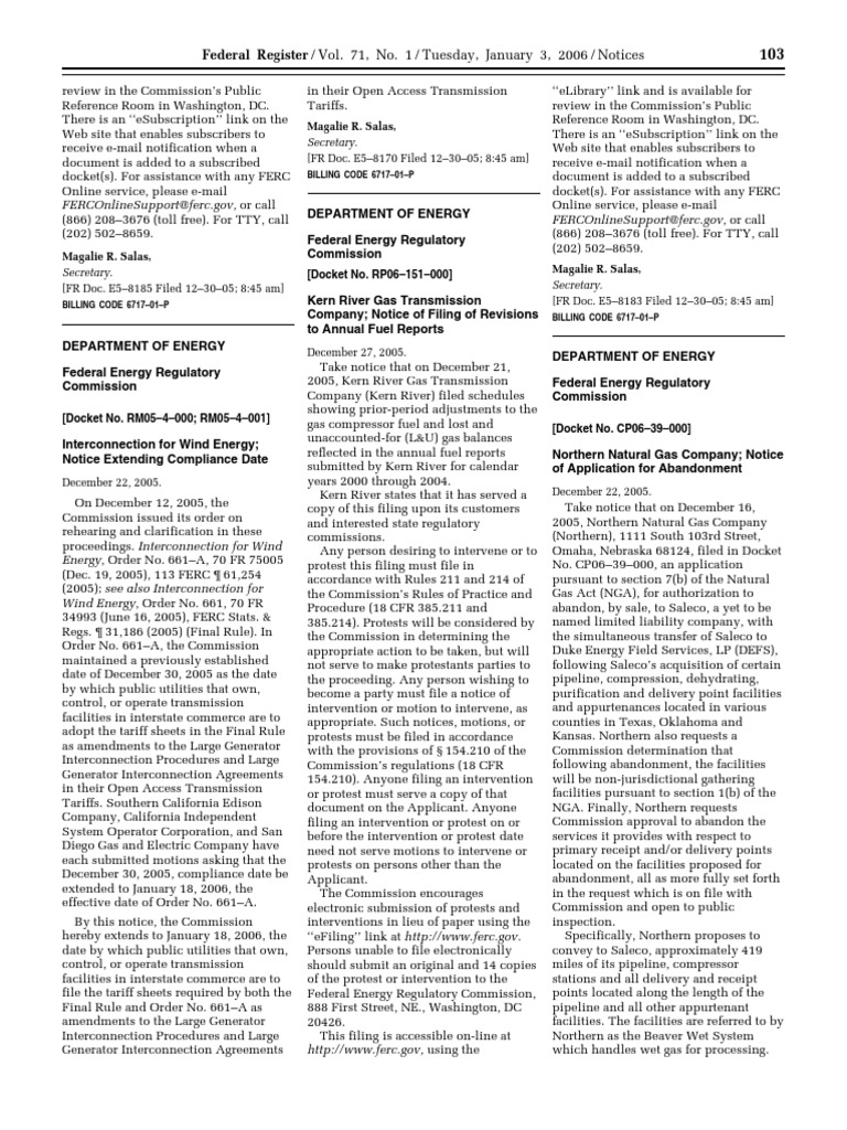 Notice: Reports and Guidance Documents Availability, Etc.: Interconnection For Wind Energy | PDF ...