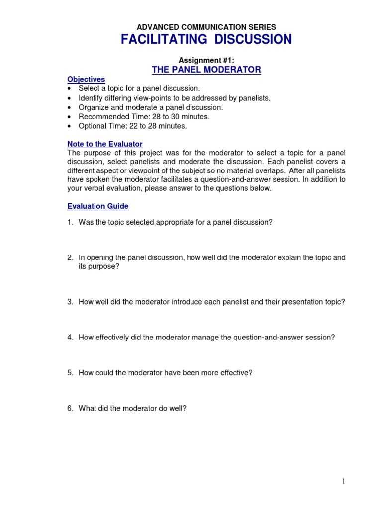Toastmasters Advanced Manual Project Objectives - Facilitating ...