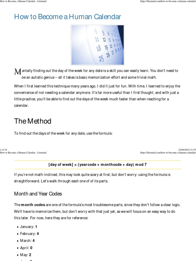 A Step-by-Step Guide to Becoming a "Human Calendar | PDF | Division ...