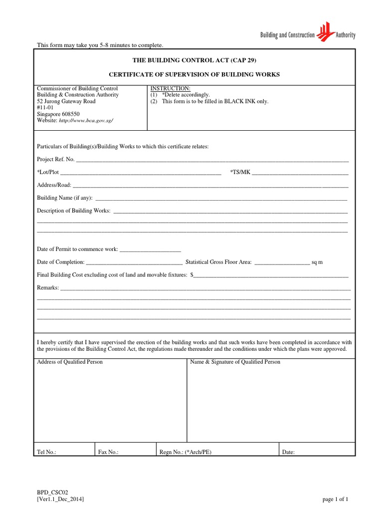 Certificate of Supervision for Building Works | PDF