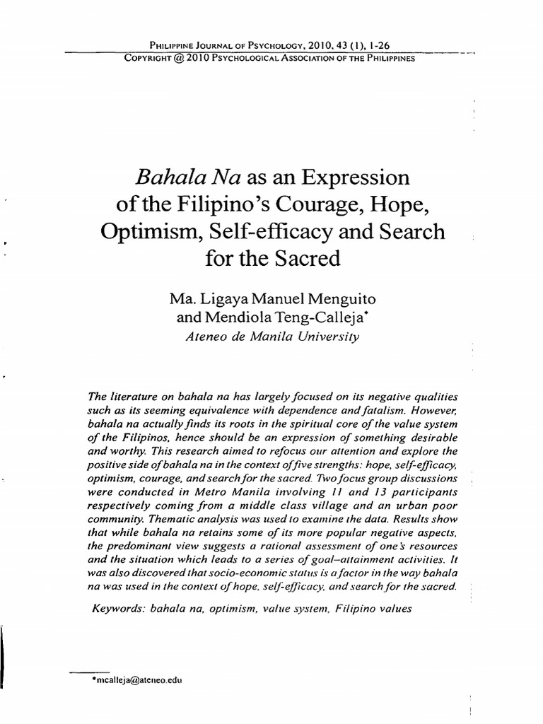 Bahala Na As An Expression of The Filipino's Courage, Hope, Optimism ...