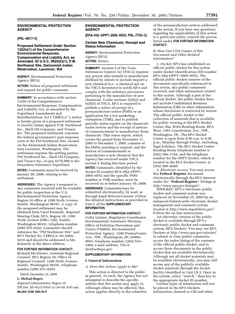 Notice: Environmental Statements Availability, Etc.: New Chemicals ...