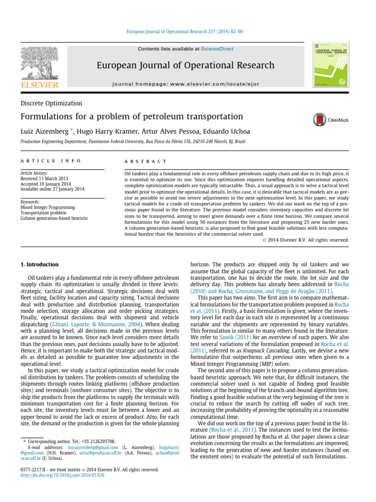 Formulations For A Problem of Petroleum Transportation | PDF | Mathematical Optimization ...