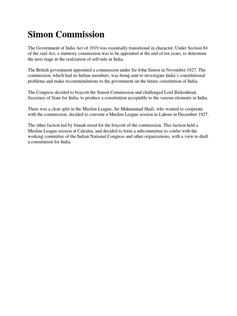 Overview of the Simon Commission 1927 | PDF
