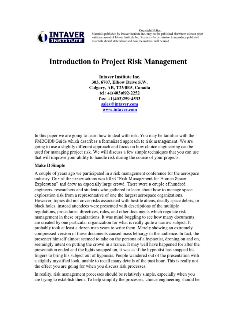 Introduction To Project Risk Management | PDF | Risk | Risk Management