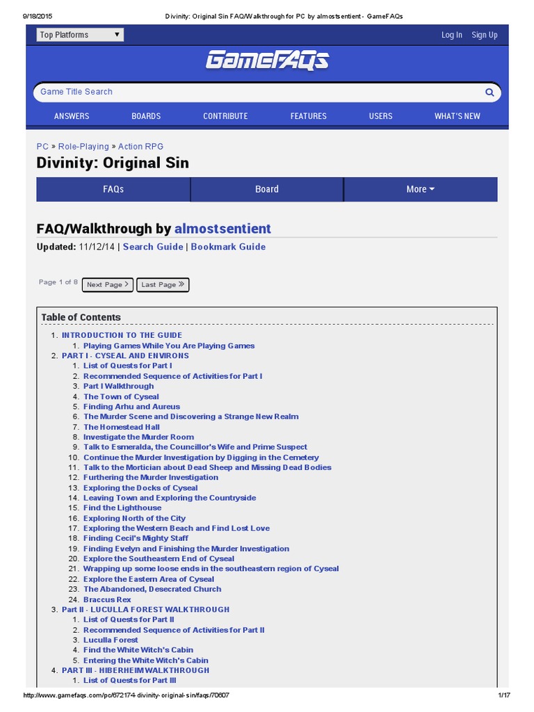 Divinity - Original Sin Walkthrough | PDF | Strategy Guide