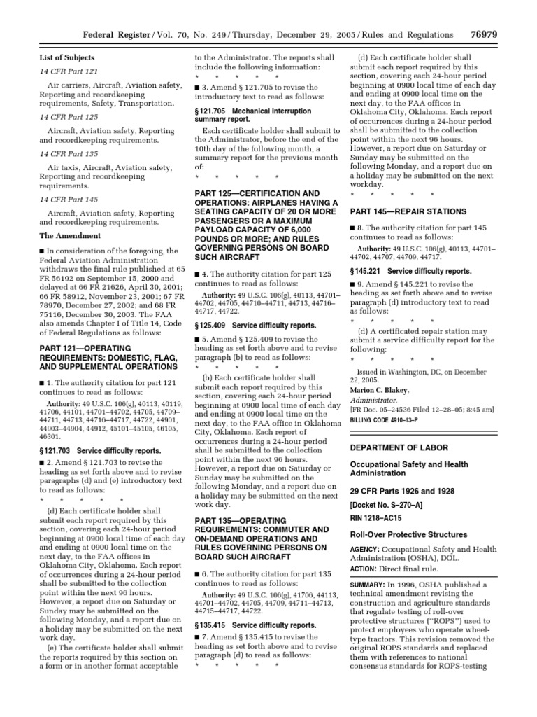 Rule: Construction and Occupational Safety and Health Standards: Roll ...