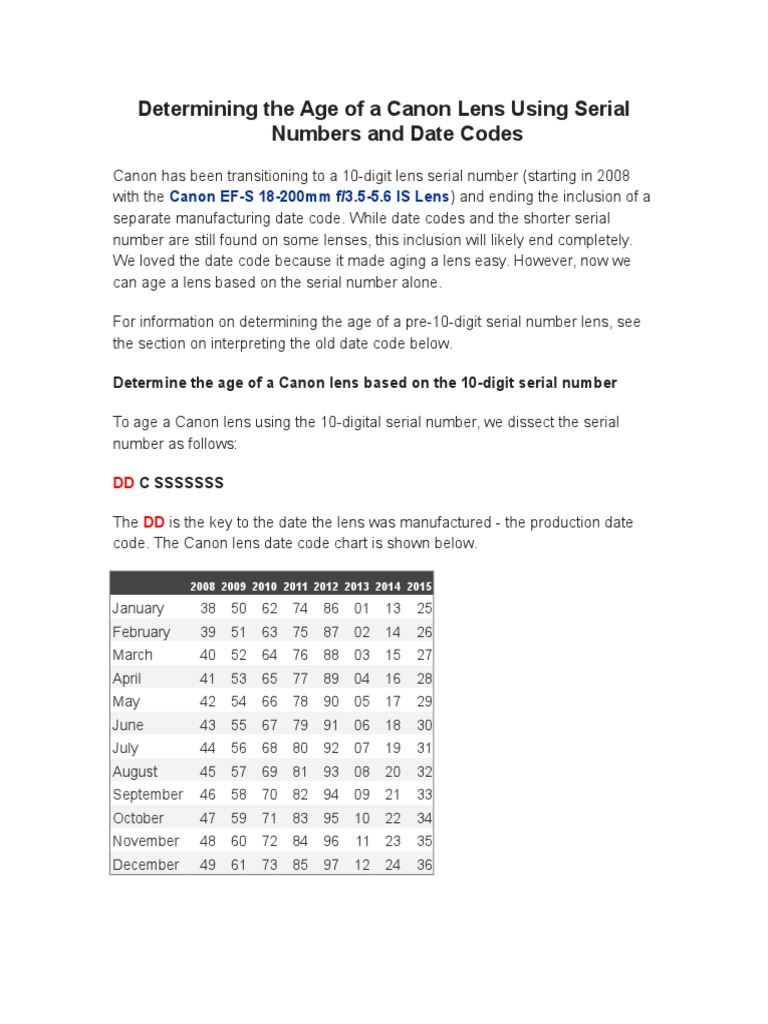 Determining The Age of A Canon Lens Using Serial Numbers and Date Codes ...