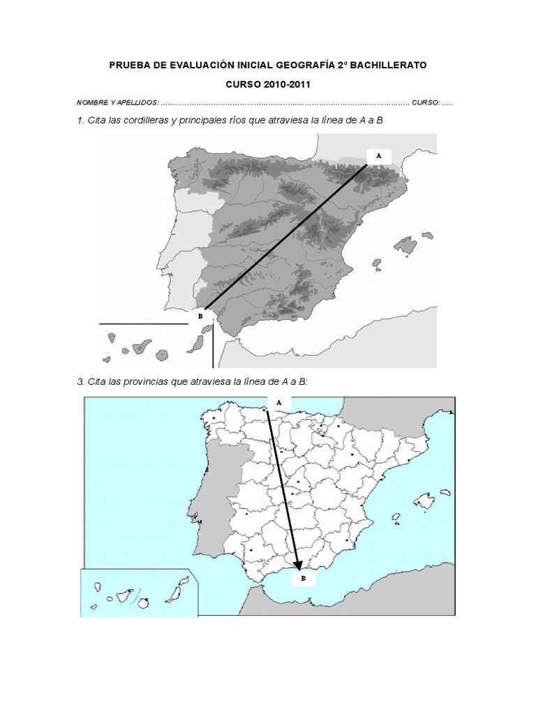 Prueba de Evaluación Inicial Geografía | PDF | España | Viajes por Europa