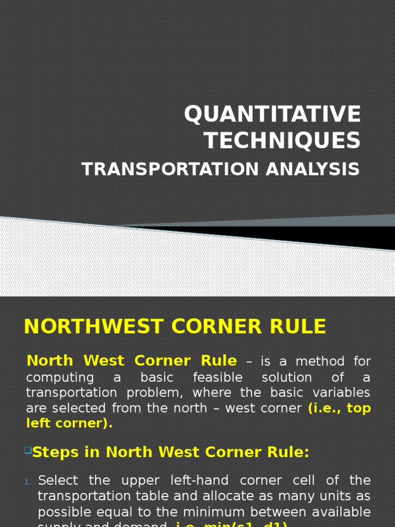 Quantitative Techniques: Transportation Analysis | PDF | Teaching Mathematics | Areas Of ...