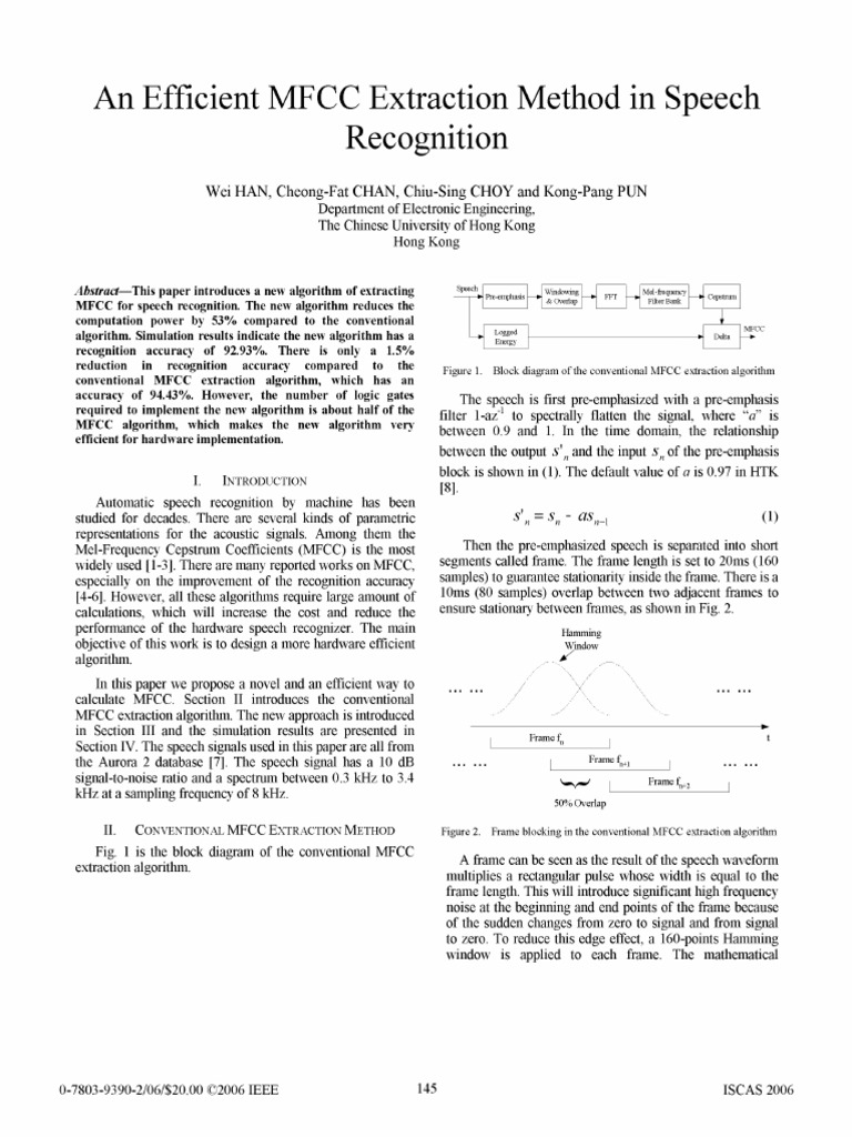 Mfcc Extraction Method Fast Fourier Transform Speech Recognition