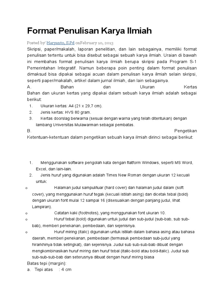 Format Penulisan Karya Ilmiah | PDF
