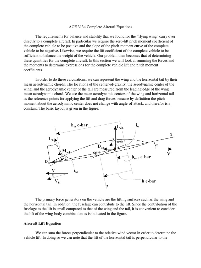 Complete Aircraft Equations | PDF | Lift (Force) | Wing