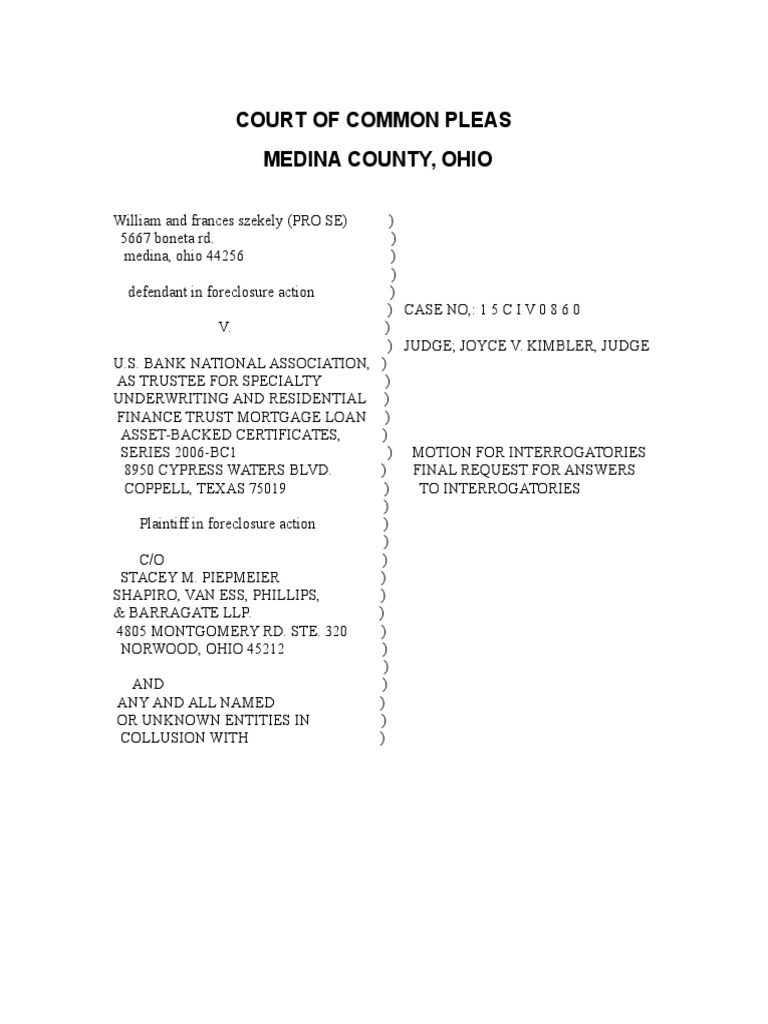 Motion for Interrogatories in Foreclosure | PDF | Politics | Social Science