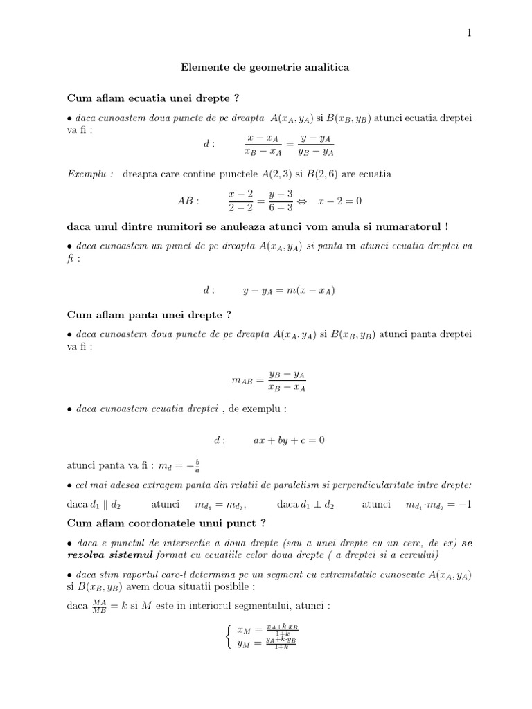 Elemente de Geometrie Analitica | PDF