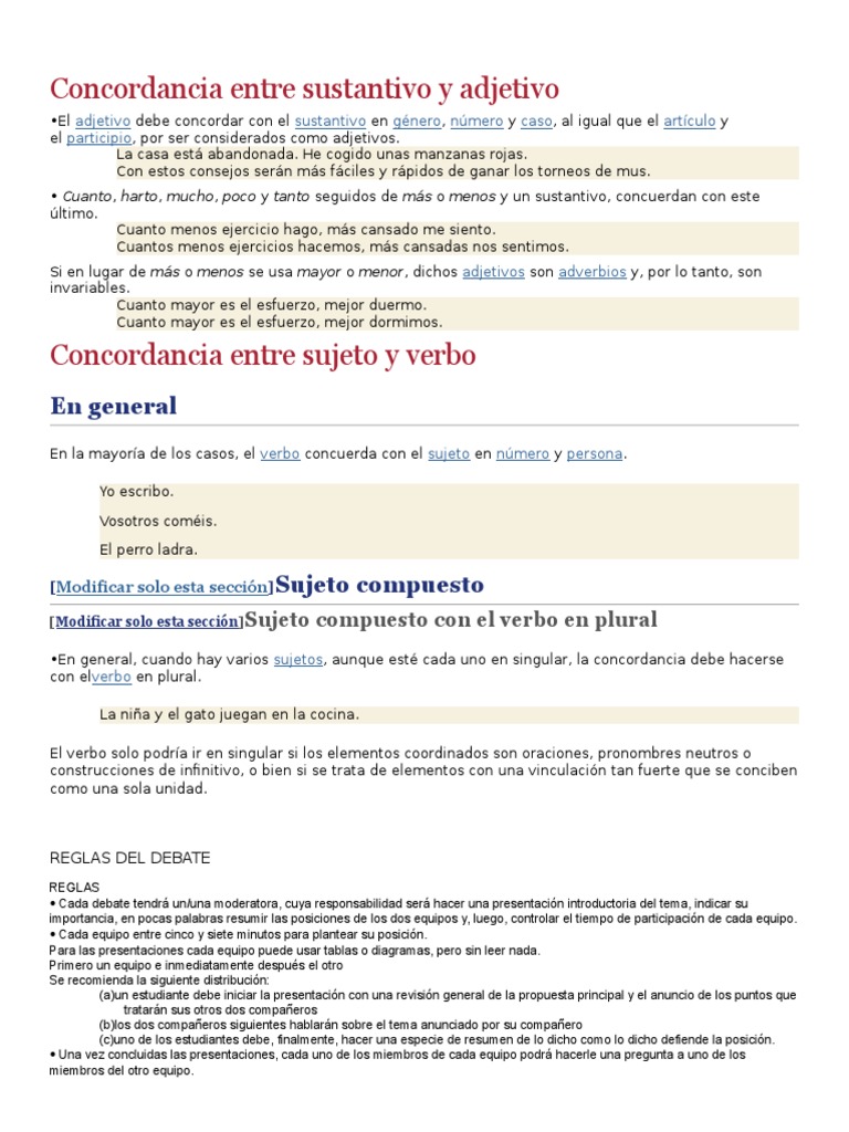 Concordancia entre sustantivos y adjetivos | PDF | Adjetivo | Numero ...