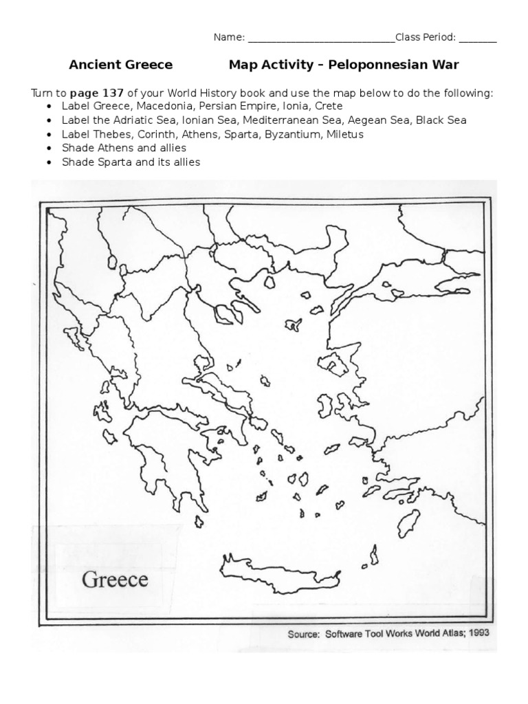 Ancient Greece Map Activity - Peloponnesian War: Name: - Class Period | PDF