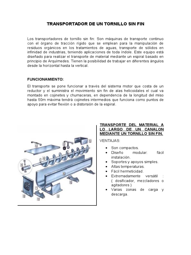 Transportador de Un Tornillo Sin Fin | PDF | Science | Ingeniería