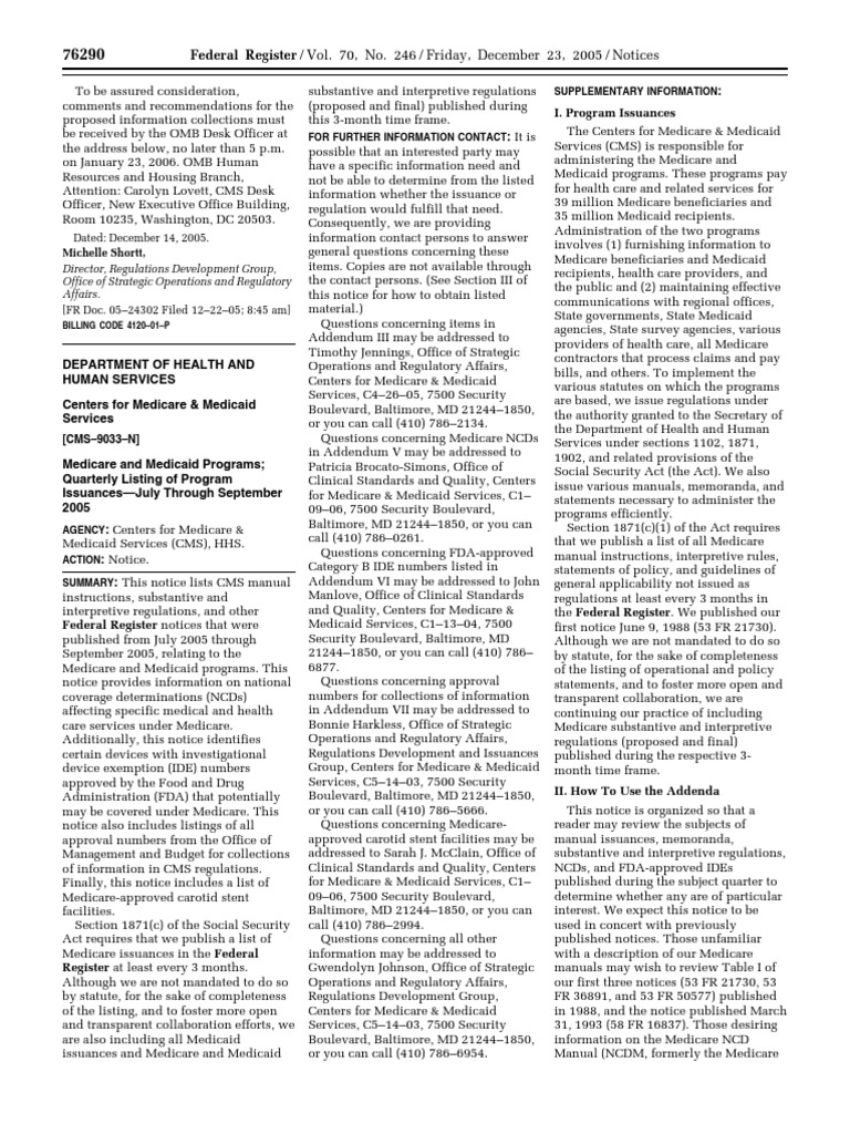 Notice: Medicaid and Medicare: Program Issuances and Coverage Decisions ...