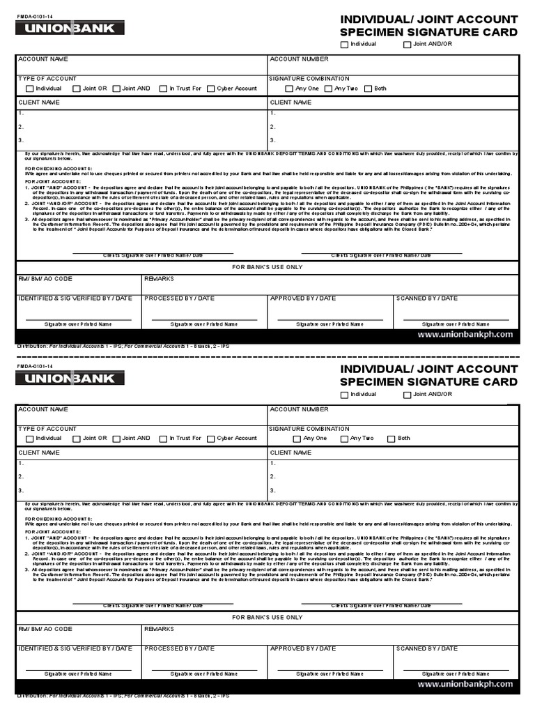 Individual or Joint Specimen Signature Card 06-06-2014 | PDF | Deposit ...