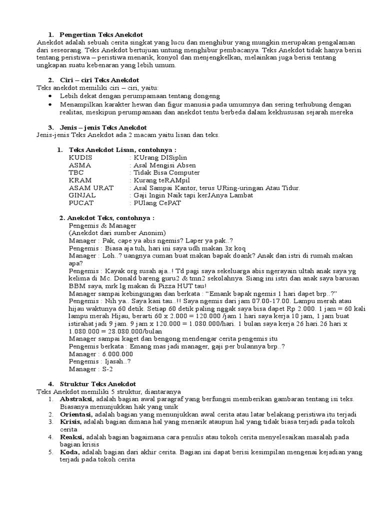 Struktur dan Contoh Teks Anekdot | PDF | Seni & Disiplin Bahasa ...