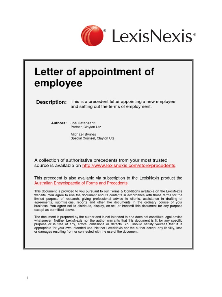 Sample Letter of Appointment of Employee | Overtime | Employment