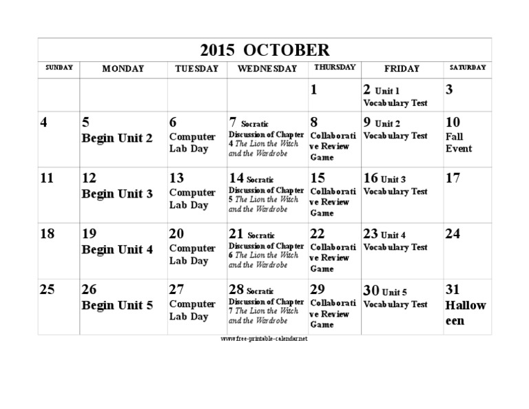 October Calendar Final | PDF