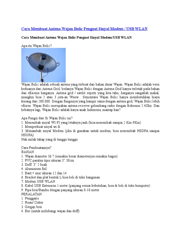 Cara Membuat Antena Wajan Bolic Penguat Sinyal Modem | PDF | Griya ...