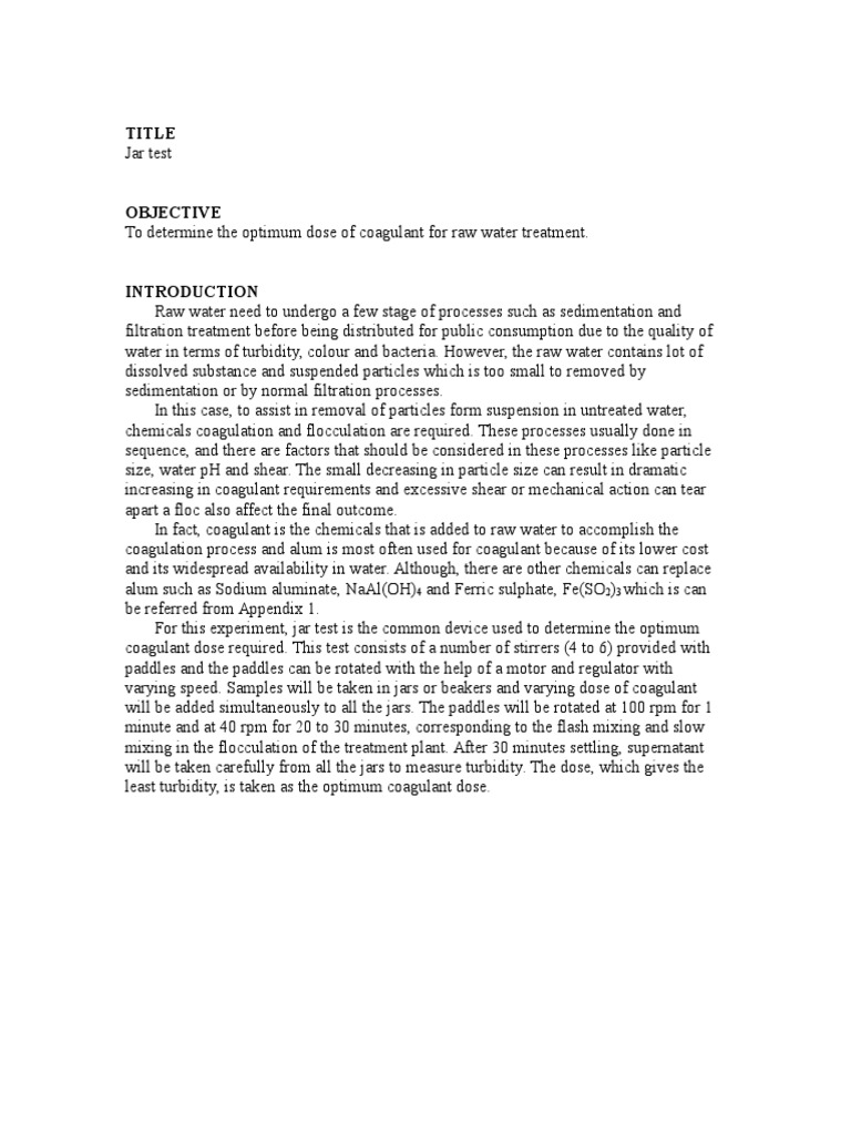 Jar Test | PDF | Water Management | Environmental Issues With Water