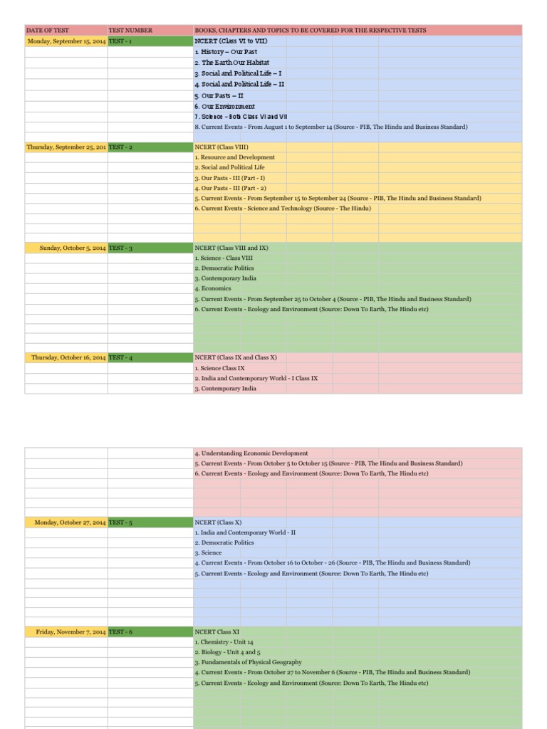 Insights Schedule For Test - 1 To 13 | PDF | Social Science | Travel