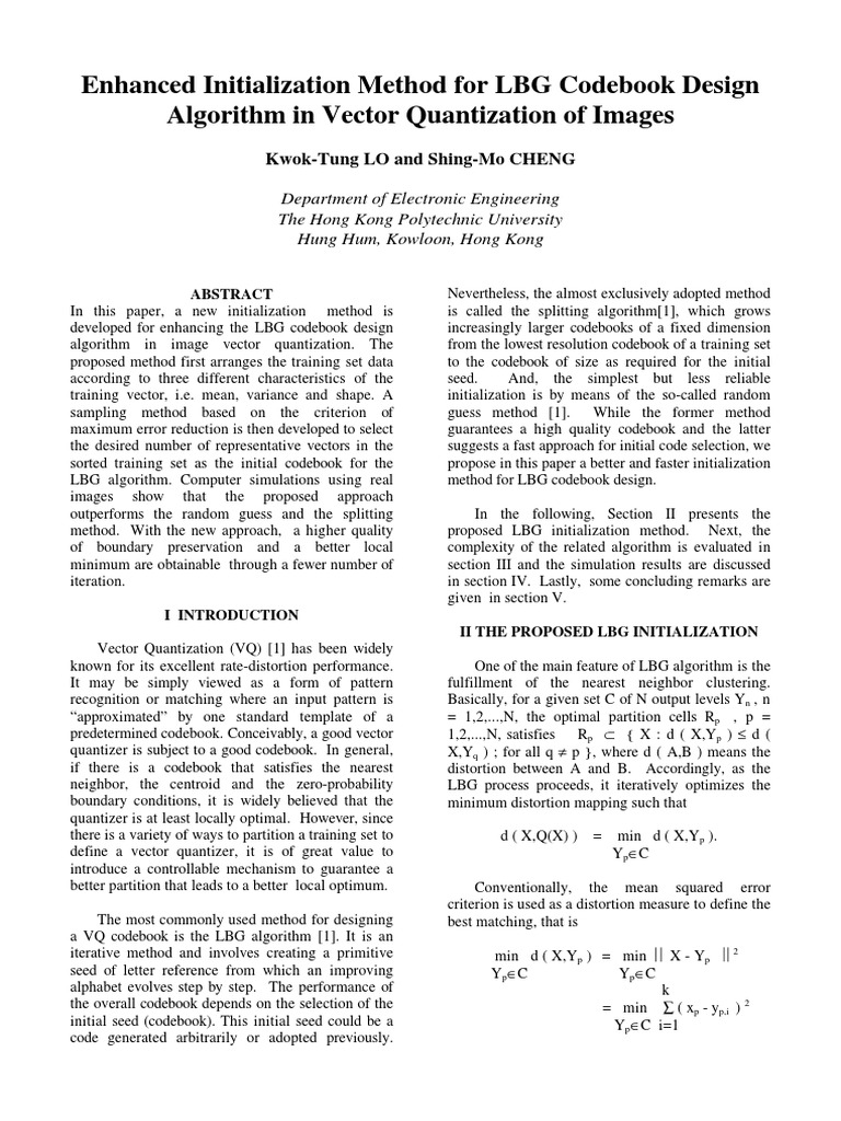 Enhanced Initialization Method For LBG Codebook Design Algorithm in Vector Quantization of ...