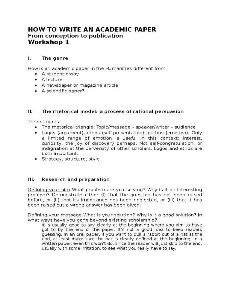 How To Write An Academic Paper Workshop 1 Handout | PDF | Argument ...